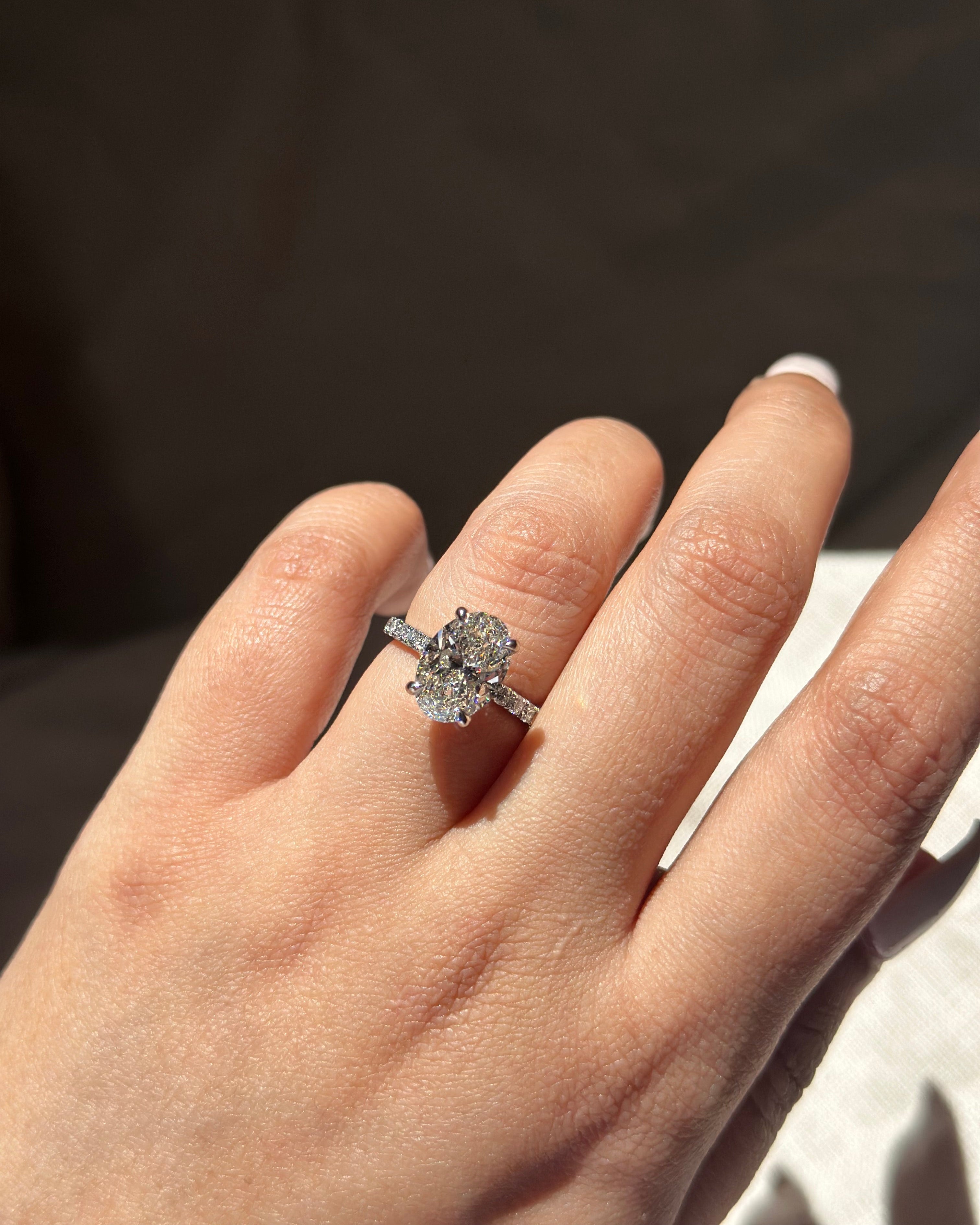 Josie - Oval Solitaire with Hidden Halo and Pavé – Bling Factory